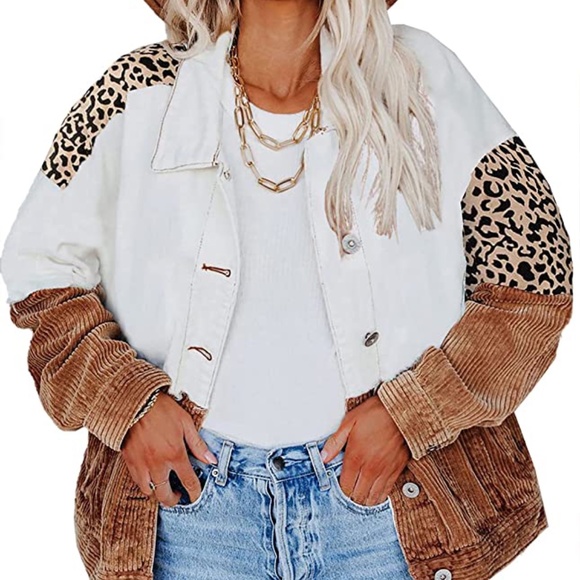 Jackets & Coats | Boho Fun Womens Denim Jacket Colorblock Leopard Size ...